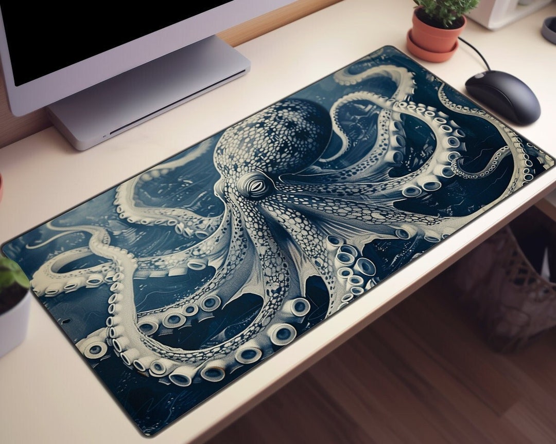 White Octopus Desk Mat, Cute Octopus Mousepad, Deep Ocean Mouse Pad ...