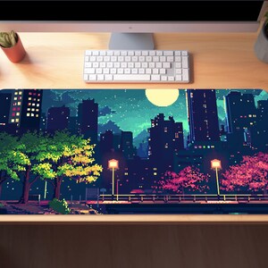 Lofi Pixel Art Desk Mat, Anime Desk Pad, Moon Pixel Desk Mat, Tokyo ...