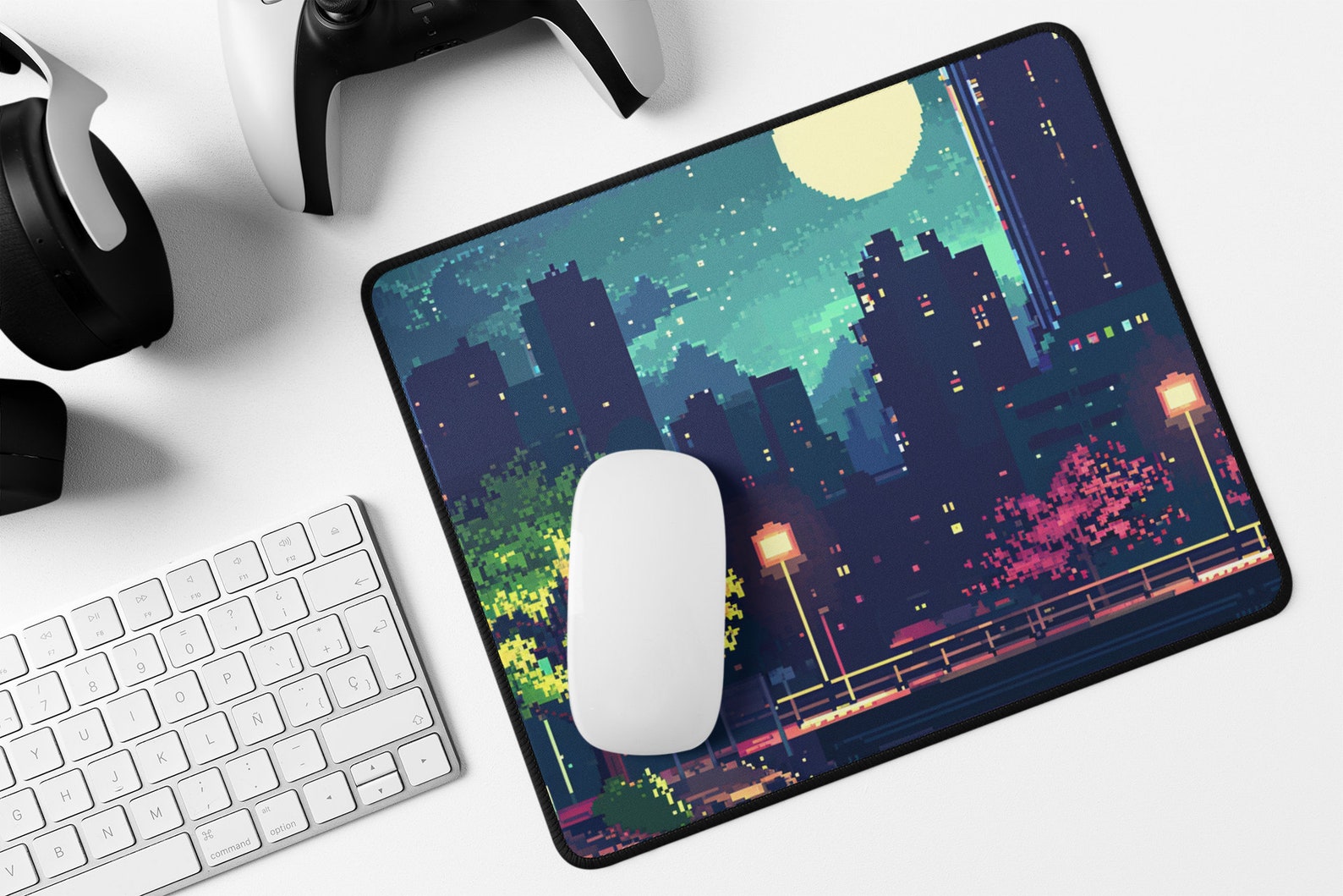 Lofi Pixel Art Desk Mat, Anime Desk Pad, Moon Pixel Desk Mat, Tokyo ...