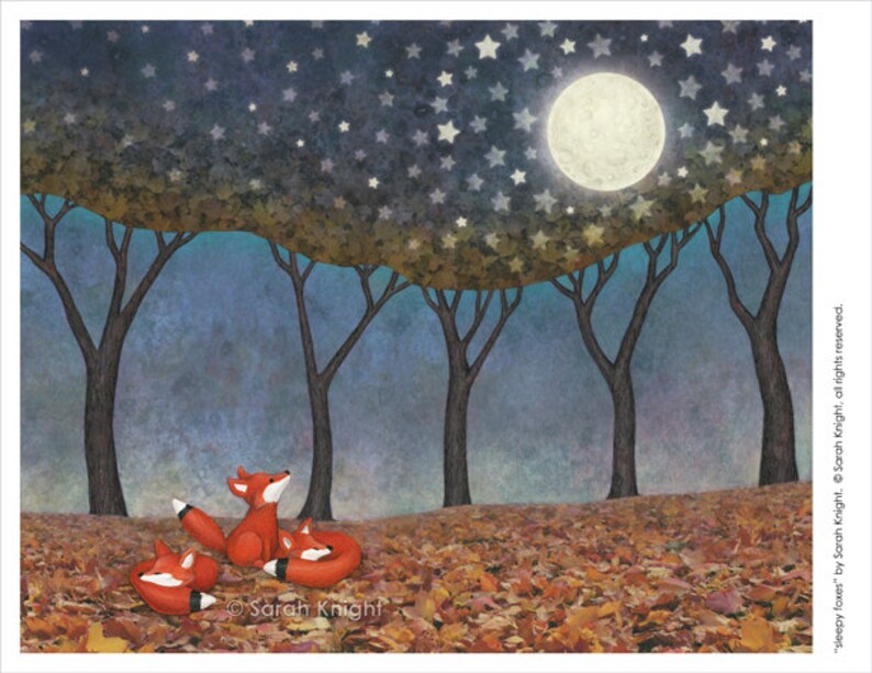 Sleepy Foxes Illustration Art Print 8X10 Inches, Fox Fall Autumn Story ...