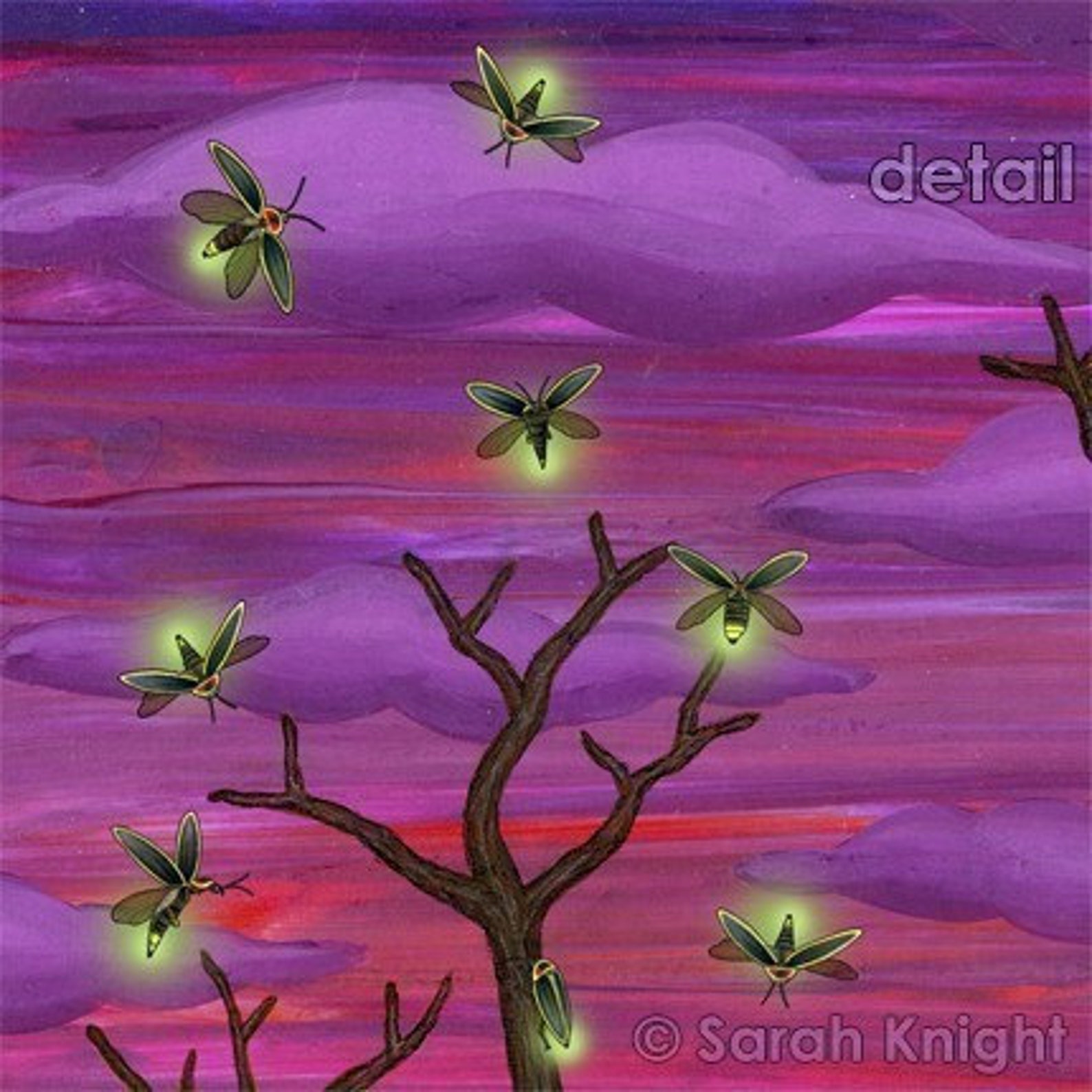 Firefly Sky Signed Digital Illustration Art Print 8X10 Inch, Purple ...