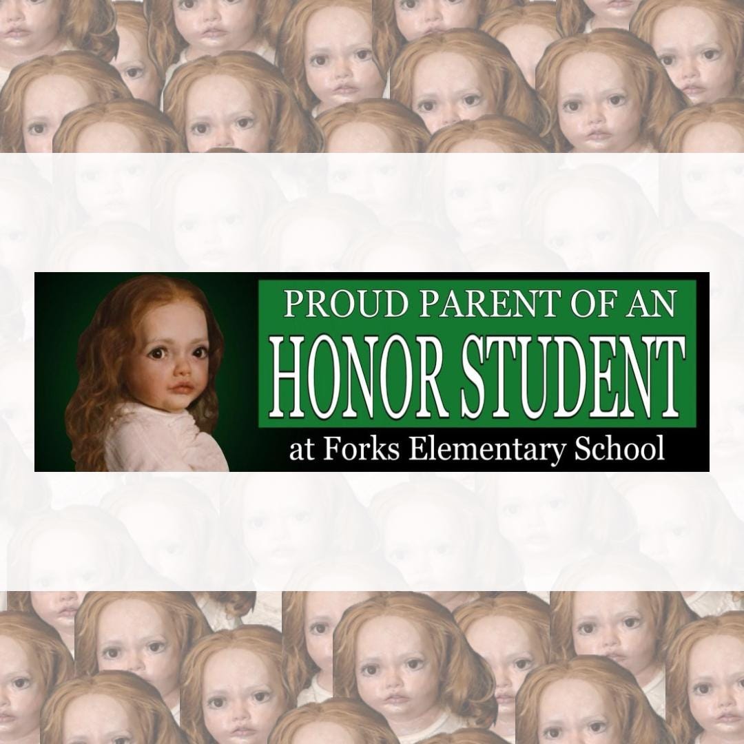 Twilight Renesmee Doll Bumper Sticker, Funny Honor Roll Student Sticker ...
