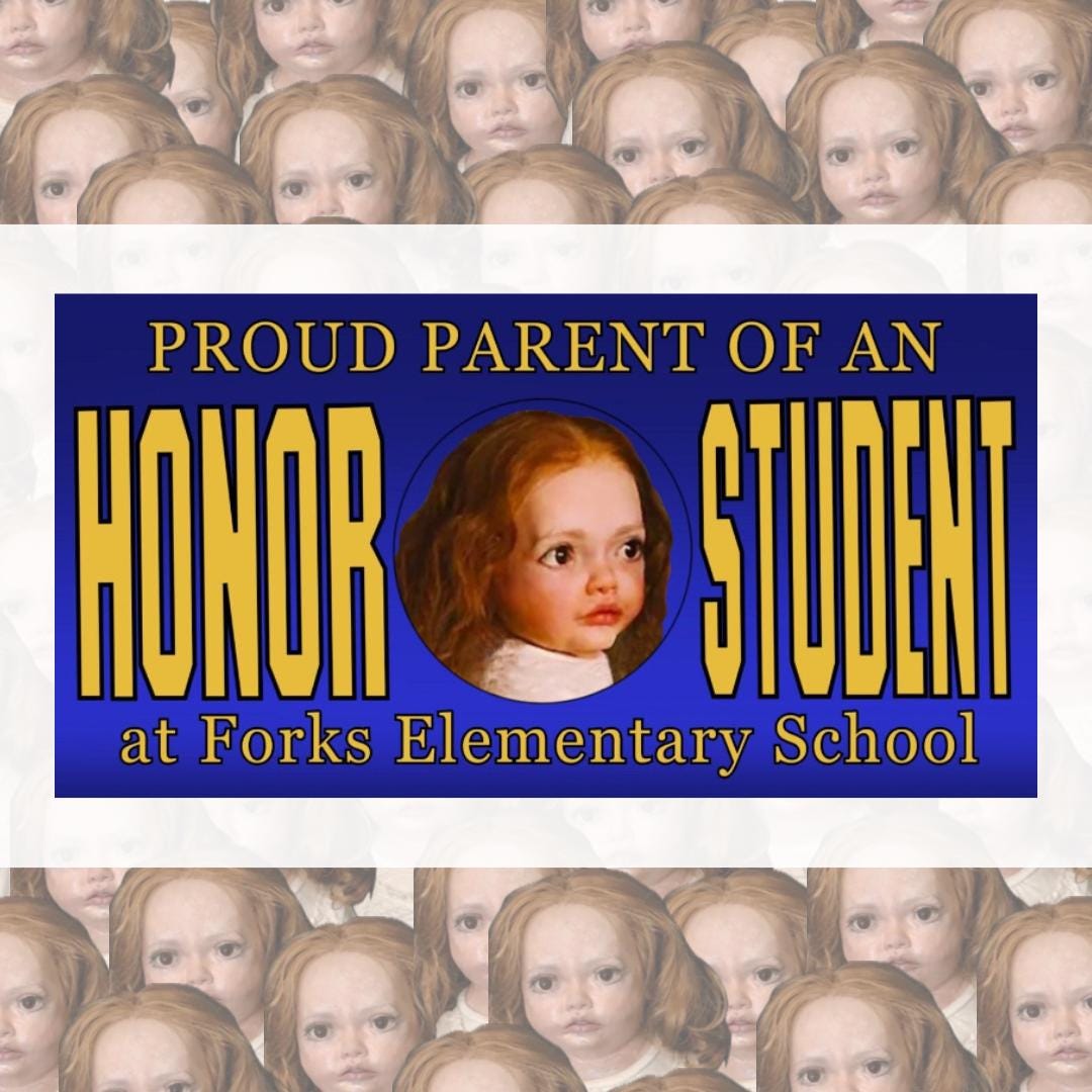 Twilight Renesmee Doll Bumper Sticker, Funny Honor Roll Student Sticker ...