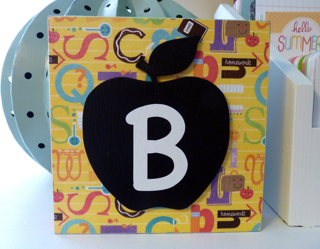 Teacher Initial Desktop Wooden Sign Teacher Gift Apple - Etsy