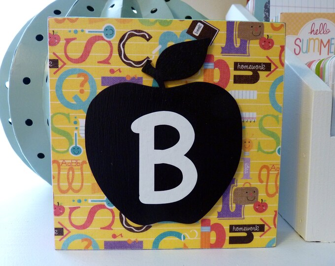 Teacher Initial Desktop Wooden Sign Teacher Gift Apple Decor Classroom ...