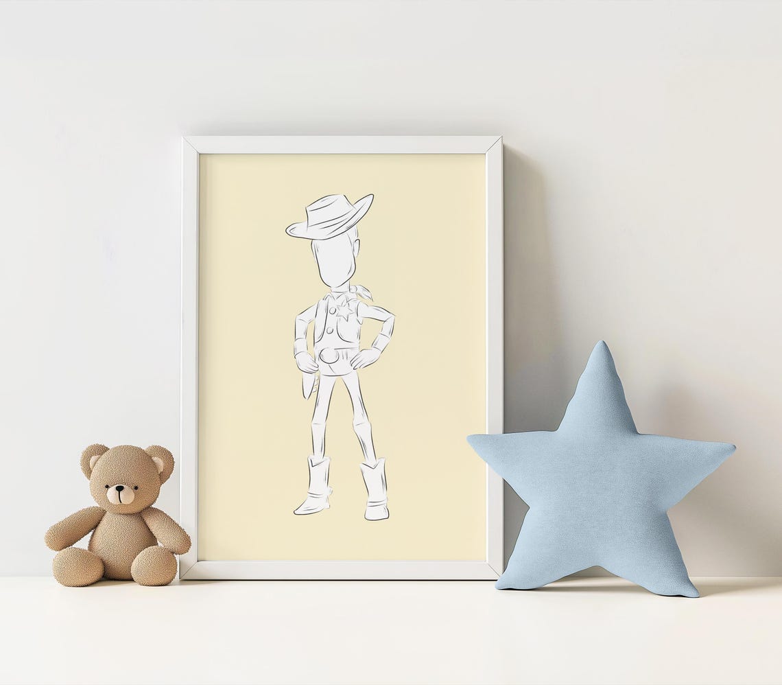 Toy Story Colour Sketched Digital Prints, Set of Six, Woody, Buzz ...