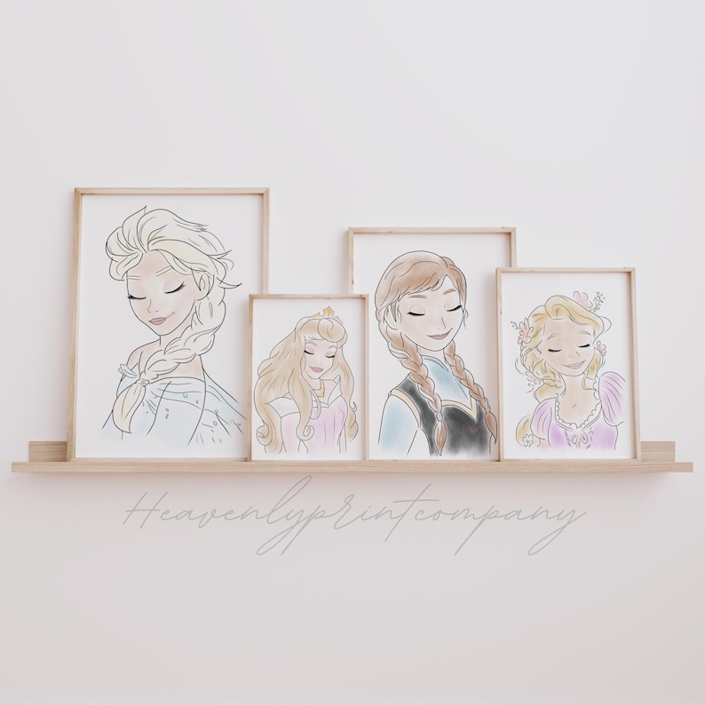Watercolor Princess Art Print (set of 12) Instant Download, Princess ...