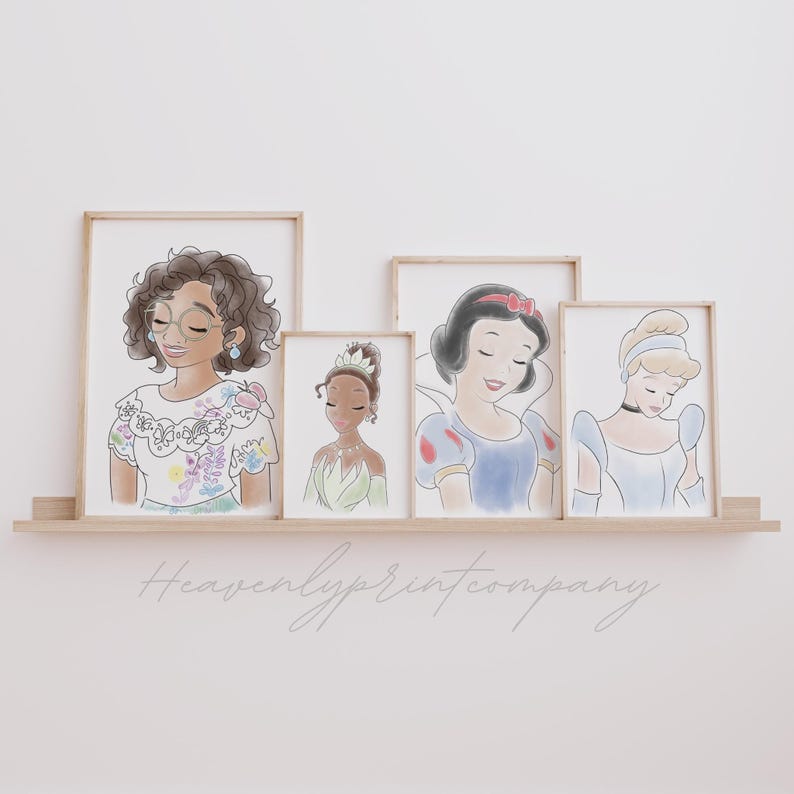 Watercolor Princess Art Print (set of 12) Instant Download, Princess ...