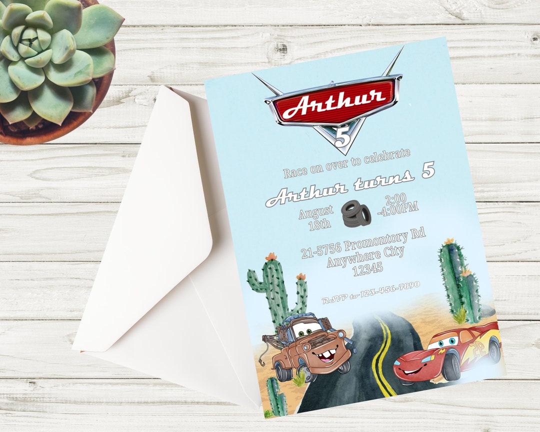 Personalised Cars Lightning Mcqueen Digital Invitation, Mater Custom ...