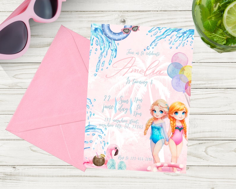Frozen Pool Party Invitation: Instant Download, Anna & Elsa Theme, Cute ...