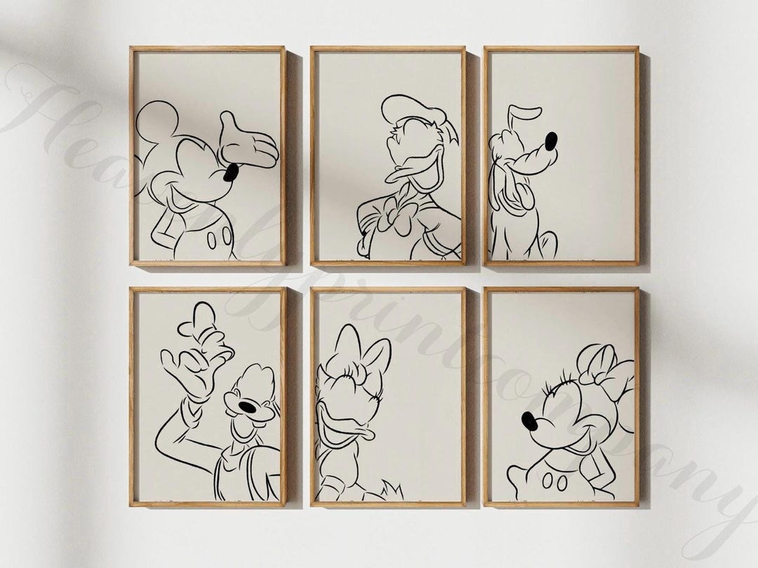 Mickey and Friends Sketched Digital Prints, Set of Six, Instant ...