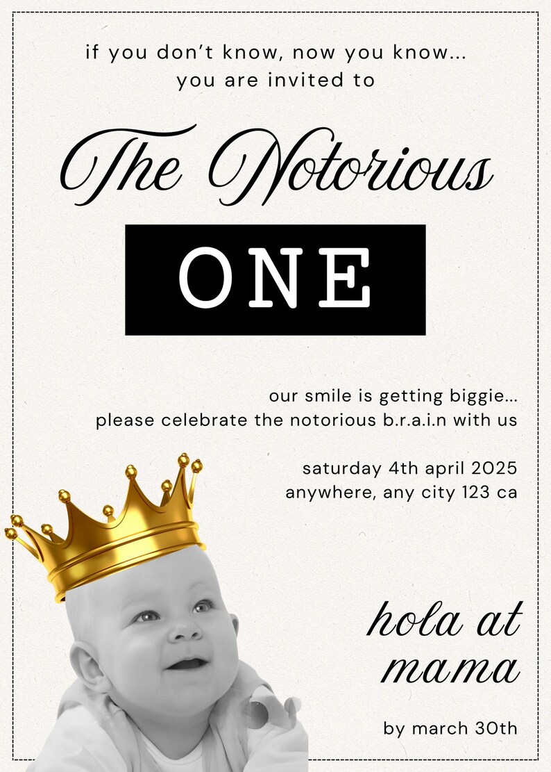Notorious One Birthday Invitation | Editable Notorious One Invite | Hip ...