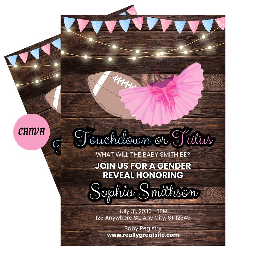 Touchdown or Tutu Invitation | Gender Reveal Invitation Touchdown and ...