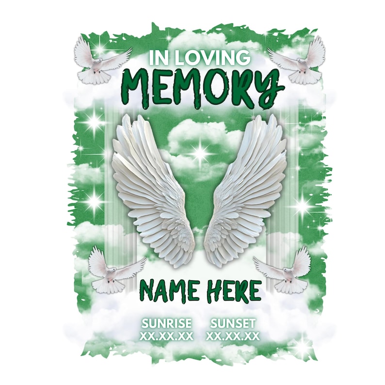 In Loving Memory Shirt Template Green | Editable Memorial PNG | Funeral ...