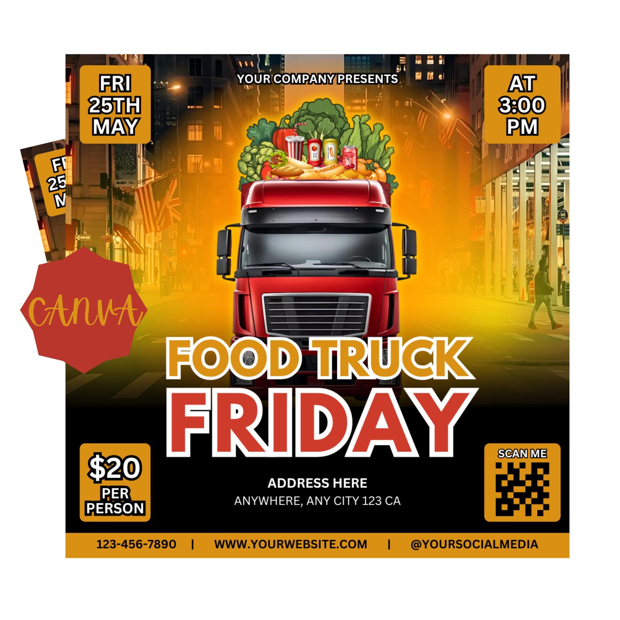 Food Truck Flyer | Editable Template for Restaurant Events | Social ...