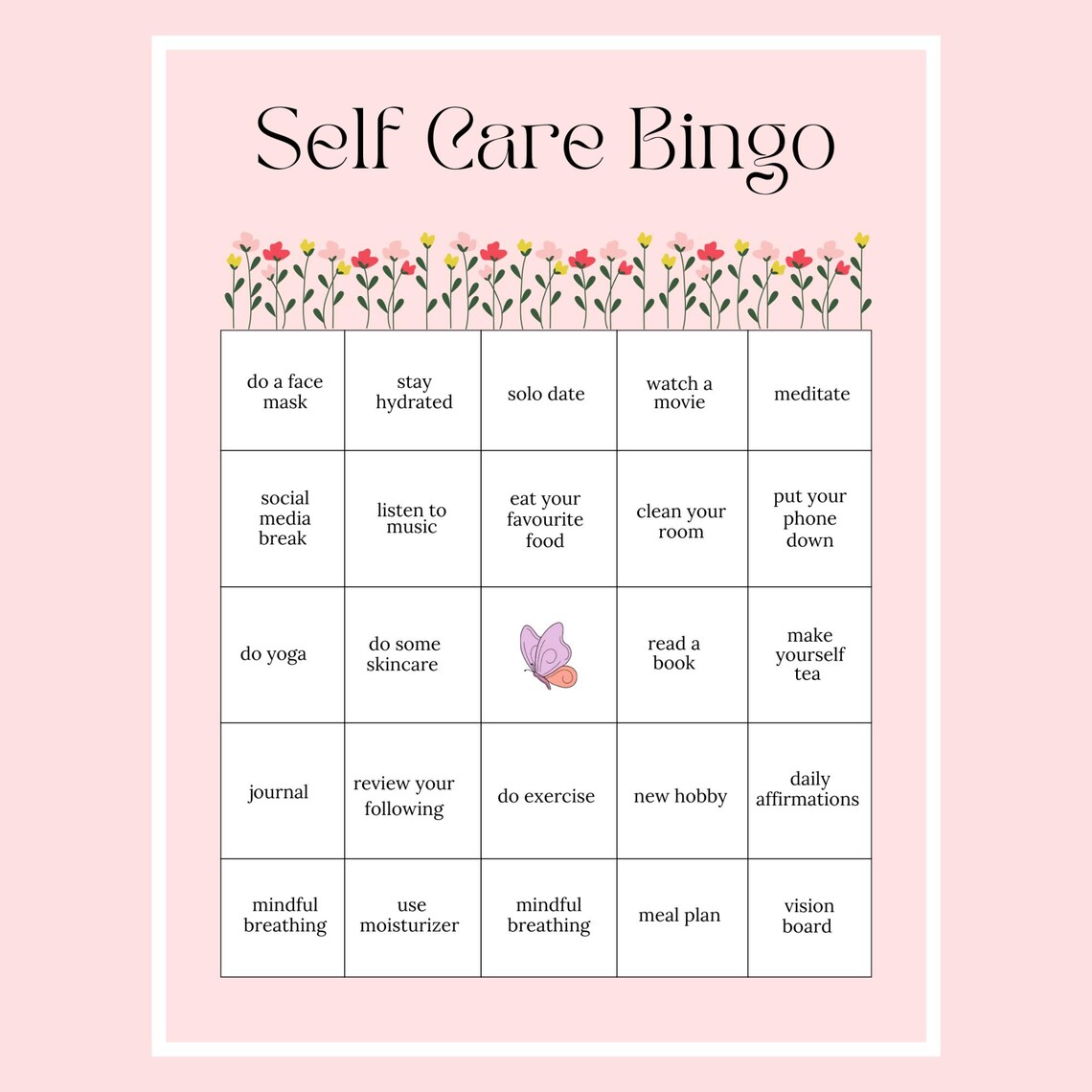 Bingo Template Wellness | Self Care Bingo | Wellness Bingo | Mental ...