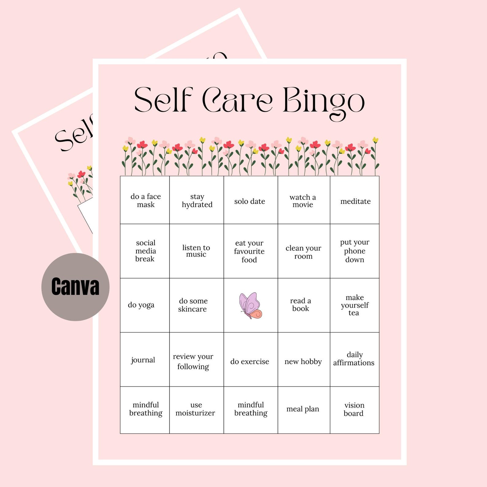 Bingo Template Wellness | Self Care Bingo | Wellness Bingo | Mental ...