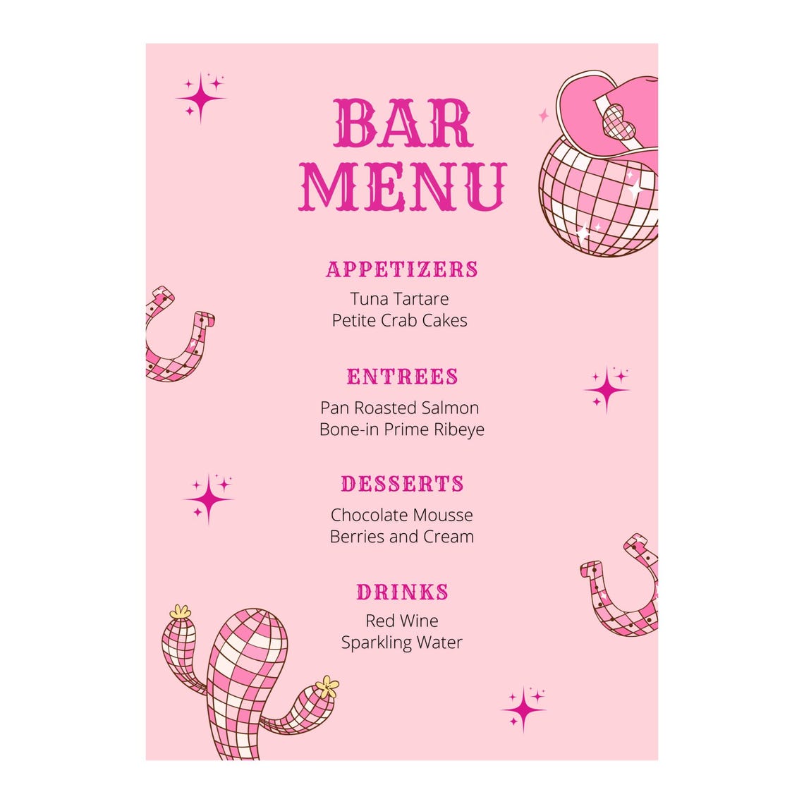 Western Bar Menu | Editable Template for Wedding or Party | Cowboy ...