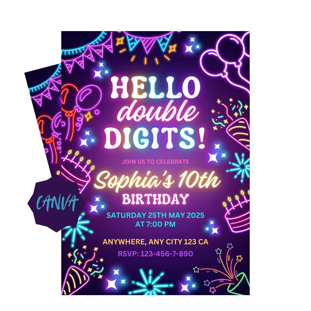 Double Digits Birthday Invitation | 10TH Birthday Invitation | Custom ...