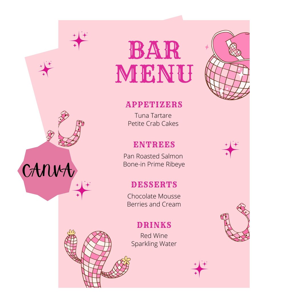 Western Bar Menu | Editable Template for Wedding or Party | Cowboy ...