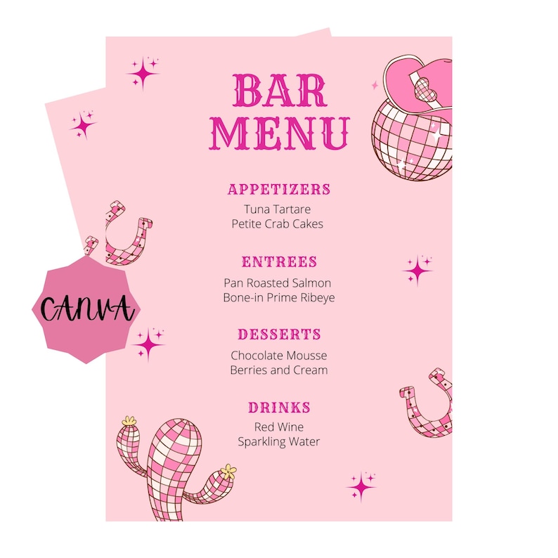 Western Bar Menu | Editable Template for Wedding or Party | Cowboy ...