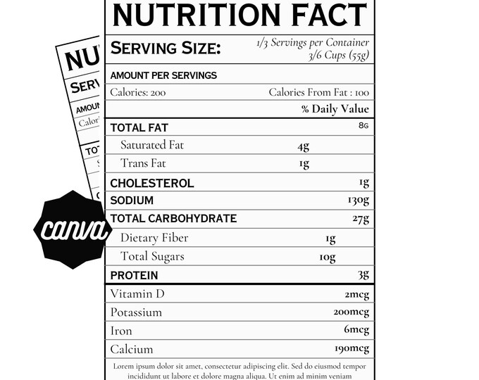 Editable Nutrition Facts Template, PDF, Printable - Etsy Canada
