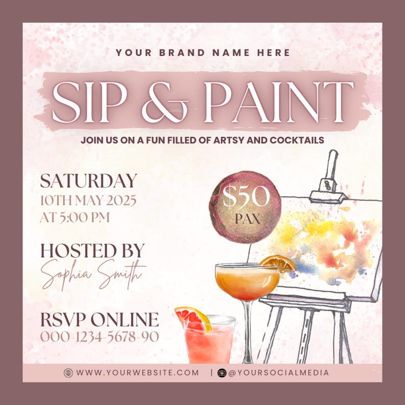 Paint and Sip Flyer | Paint Night Flyer | Sip and Paint Flyer | Paint Party Flyer | Diy Flyer ...