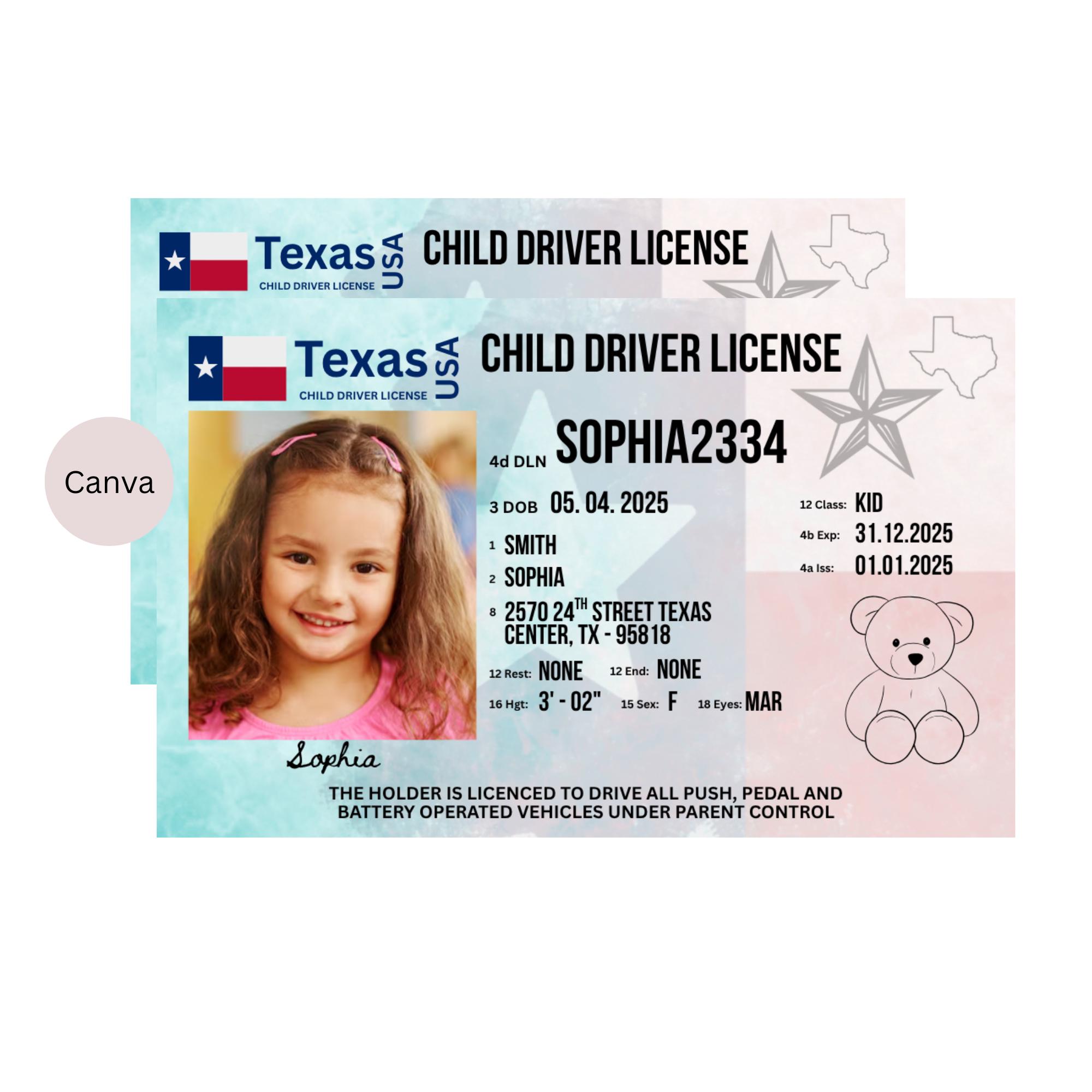 Drivers License Editable Template for Kids | Printable Toy License ...
