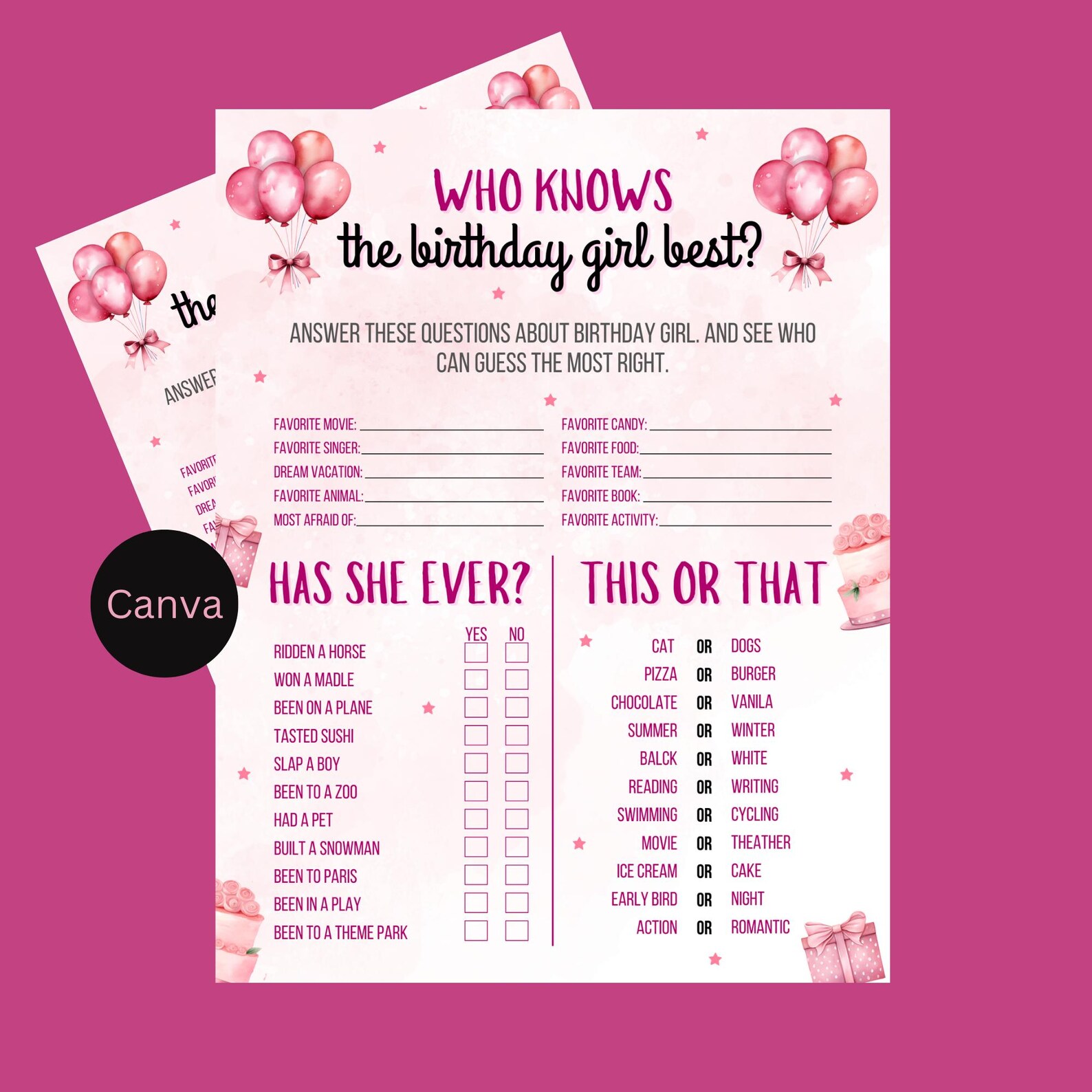 How Well Do You Know Birthday Girl Editable | Who Knows the Birthday ...