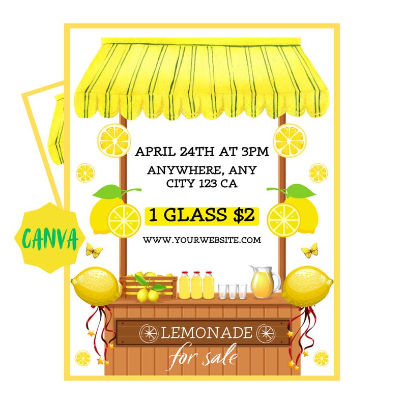 Lemonade Stand Flyer | Customizable Kids Summer Activity | Editable ...