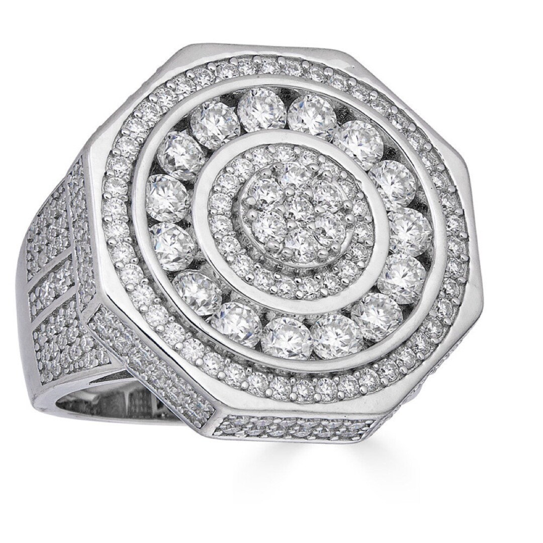 MOISSANITE Classic Octagonal Rapper Ring Real Solid 925 Silver ...