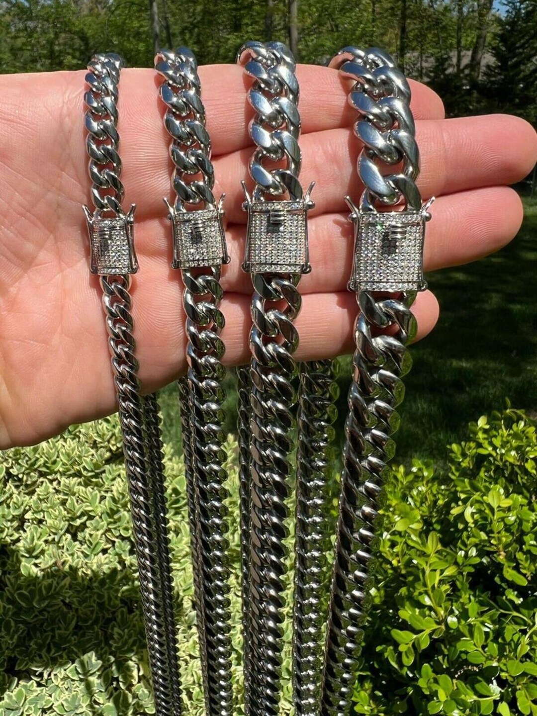 Real Miami Cuban Link Chain Necklace or Bracelet Stainless Steel ...