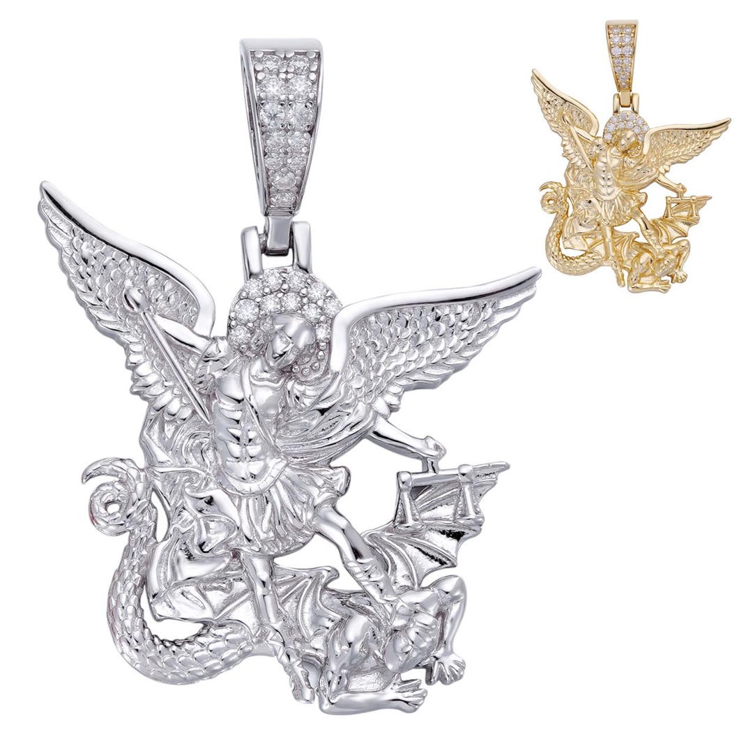 Saint Michael Archangel Slaying Dragon Pendant 14k Yellow Gold Vermeil ...