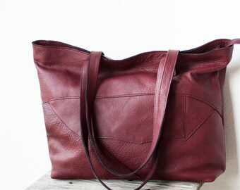 Burgundy leather bag | Etsy