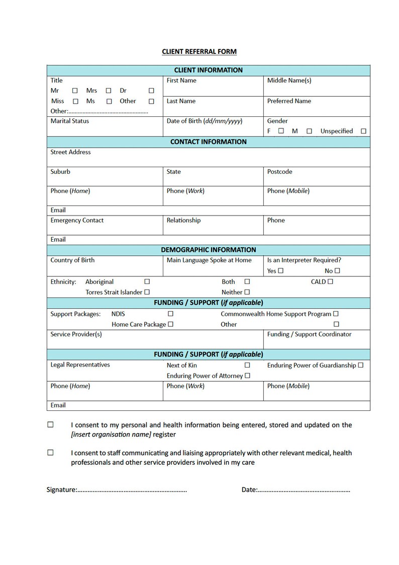 Customisable NDIS Client Referral Form - Etsy