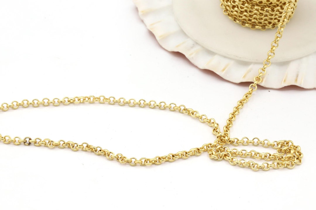 3mm Matte Gold Plated Rolo Chains, Linked Chains, Gold Chain, Necklace ...