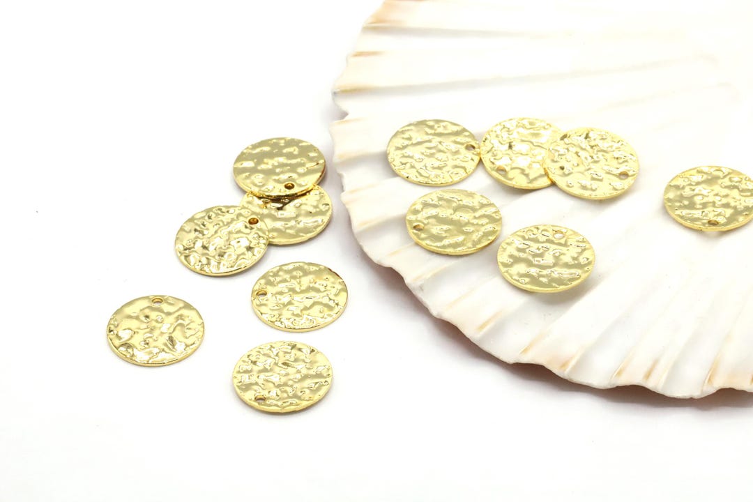 16mm 24 K Shiny Gold Plated Hammared Disc, Hammared Disc, Gold Plated ...