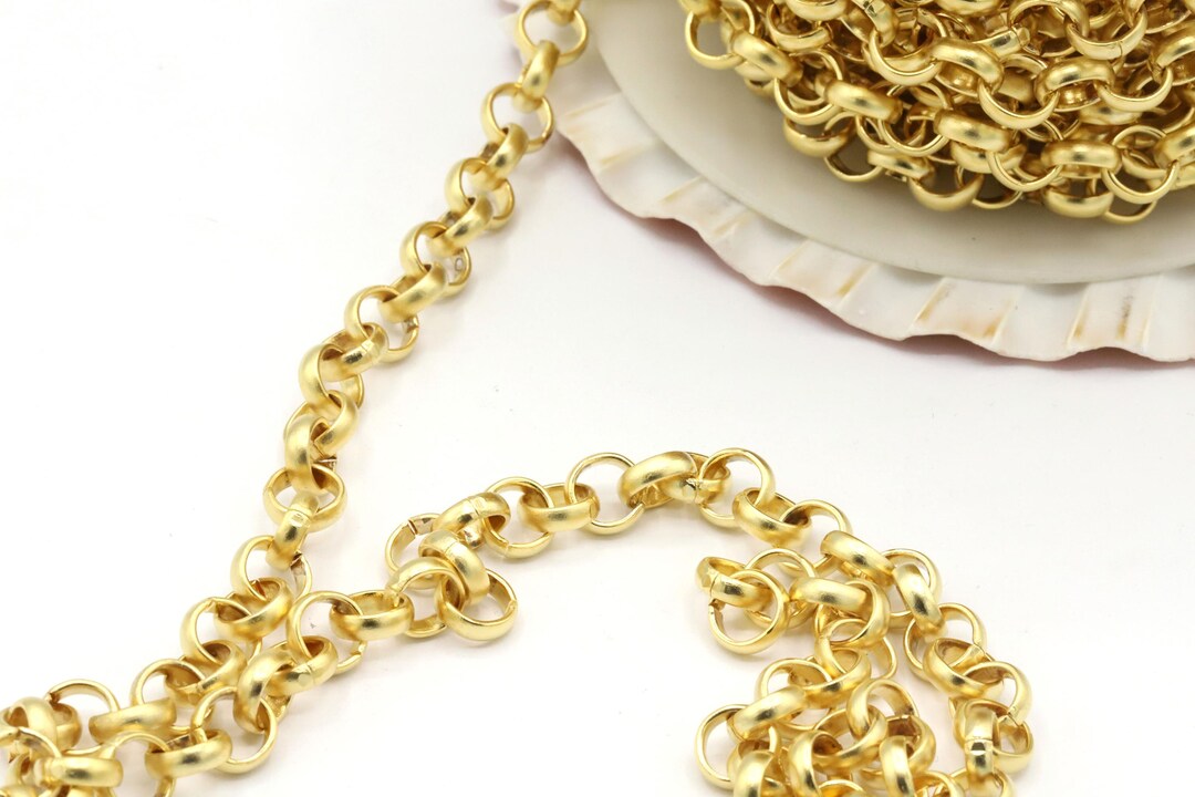8mm Matte Gold Plated Rolo Chains, Round Linked Chains, Gold Chain ...