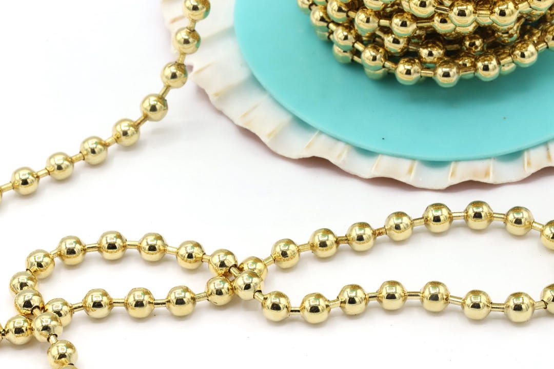 6mm 24 K Shiny Gold Plated Ball Chains, Faceted Ball Chains, Gold Chain ...