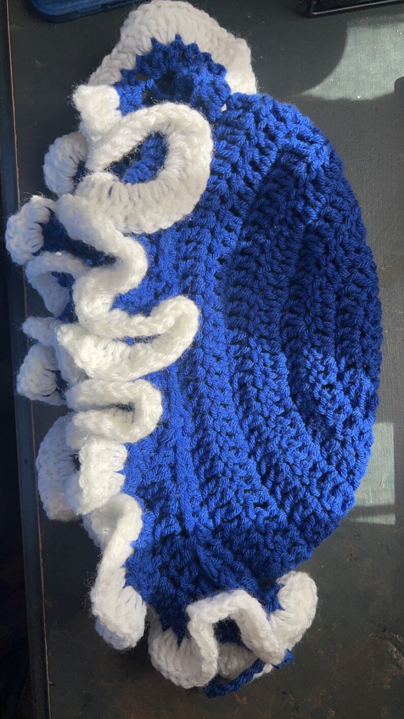 Royal Blue and White Crochet Frill Hat - Etsy