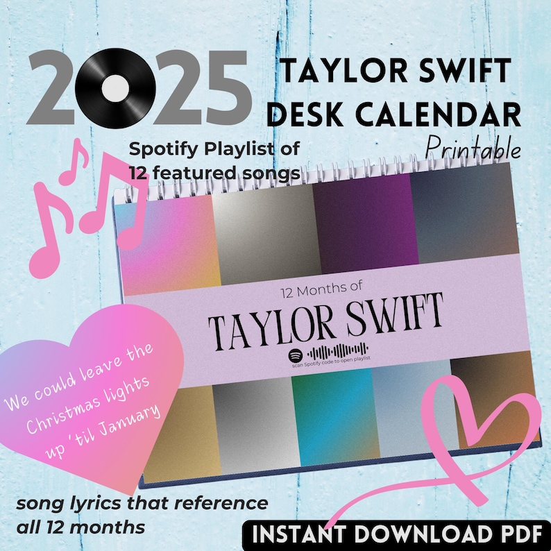 Taylor Swift-inspired 2025 Desk Calendar A5 Landscape Design Printable ...