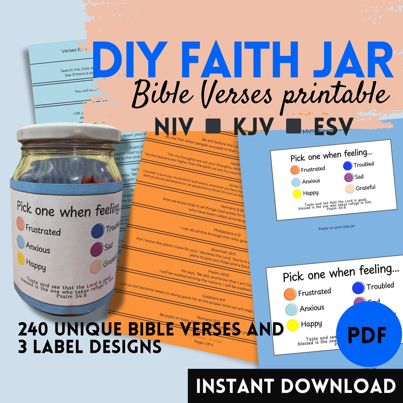 DIY Faith Jar Bible Verses: Christian Inspiration (printable PDF) - Etsy