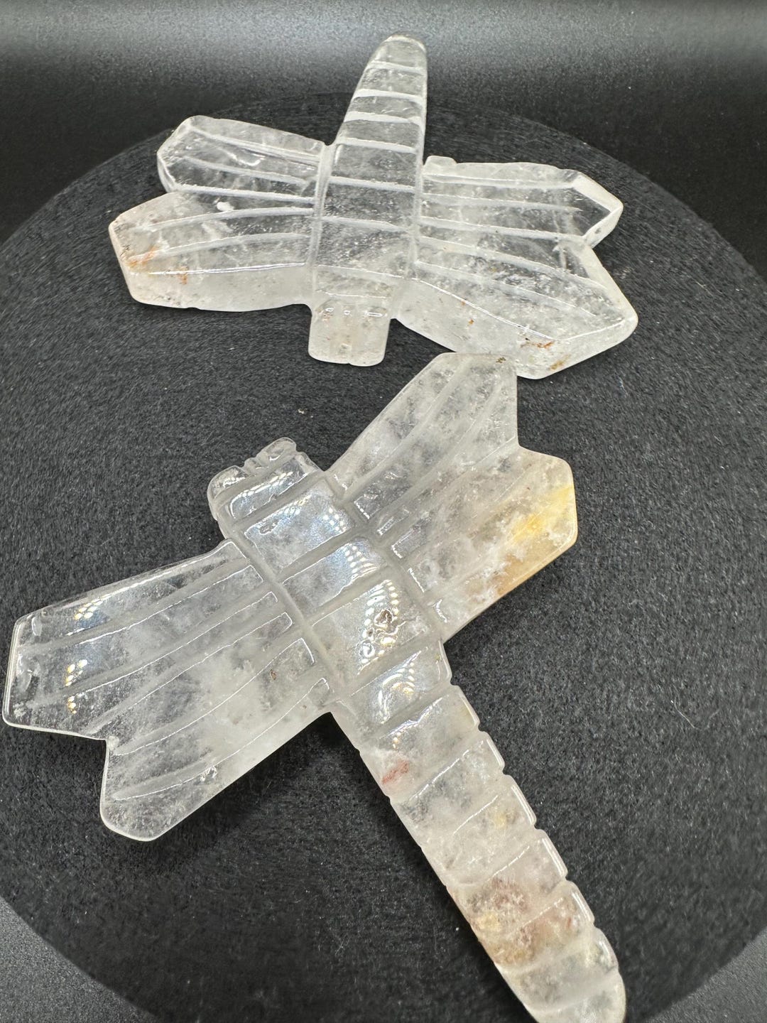 Set of 2 4” Clear Quartz Dragonfly Carvings Crystal Insect Totem Insect ...
