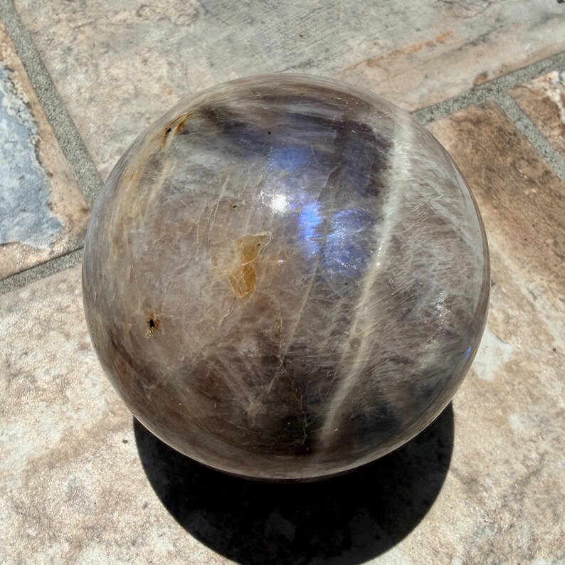 Black Moonstone Sphere, Blue Flash Natural Feldspar Crystal Ball ...
