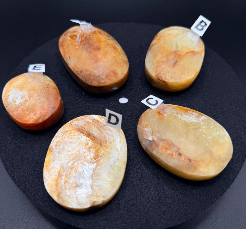 Golden Honey Calcite Palm Stone | Natural Yellow Crystal, Polished ...