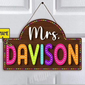 Custom Name Teacher Door Sign Personalized Teacher Door Hanger ...