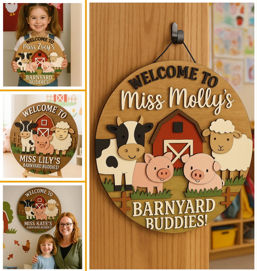 Farm Animal Classroom Sign, Personalized Teacher Door Sign, Barnyard ...