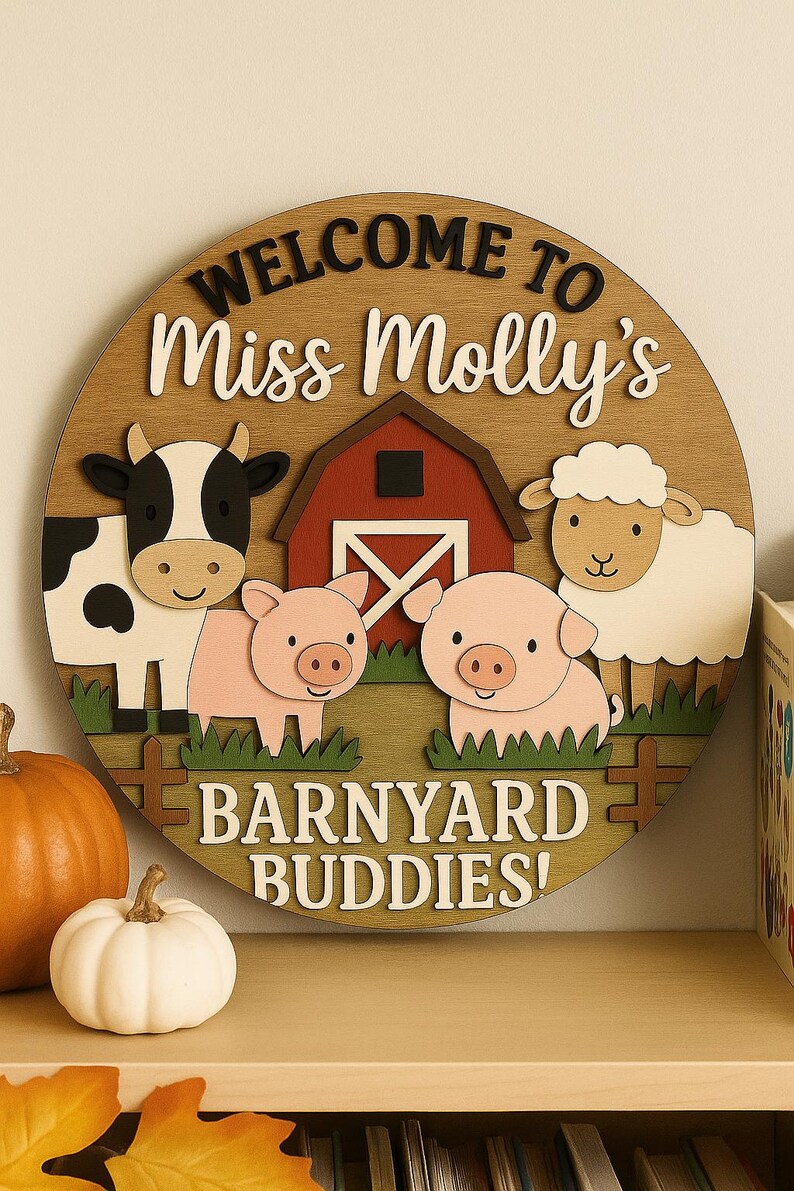 Farm Animal Classroom Sign, Personalized Teacher Door Sign, Barnyard ...
