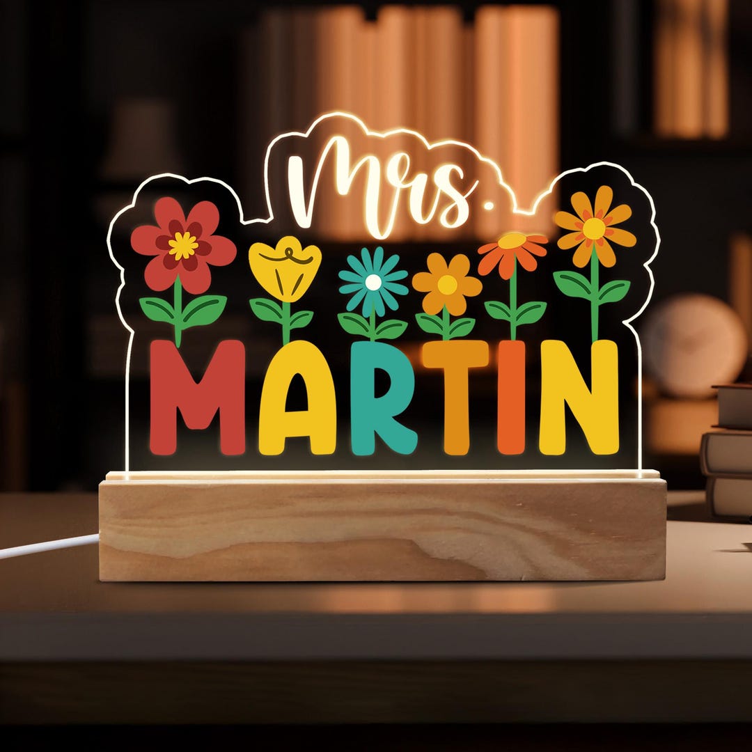 Personalized Teacher Name LED Sign: Classroom Decor With Wood Base - Etsy