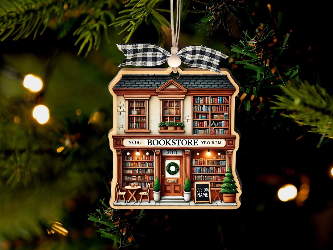 Personalized Bookstore Christmas Ornament: Wooden Bookshelf Tree ...